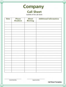 Call Sheet Template | Free Word Templates