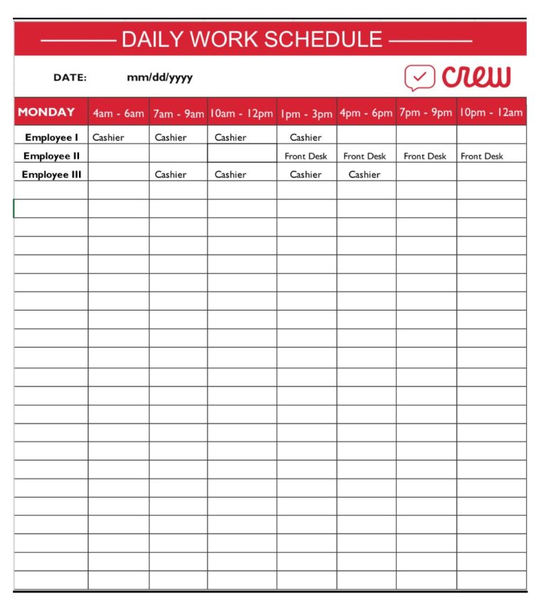 Daily Schedule Template | Free Word Templates