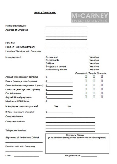 Salary Certificate Format | Free Word Templates