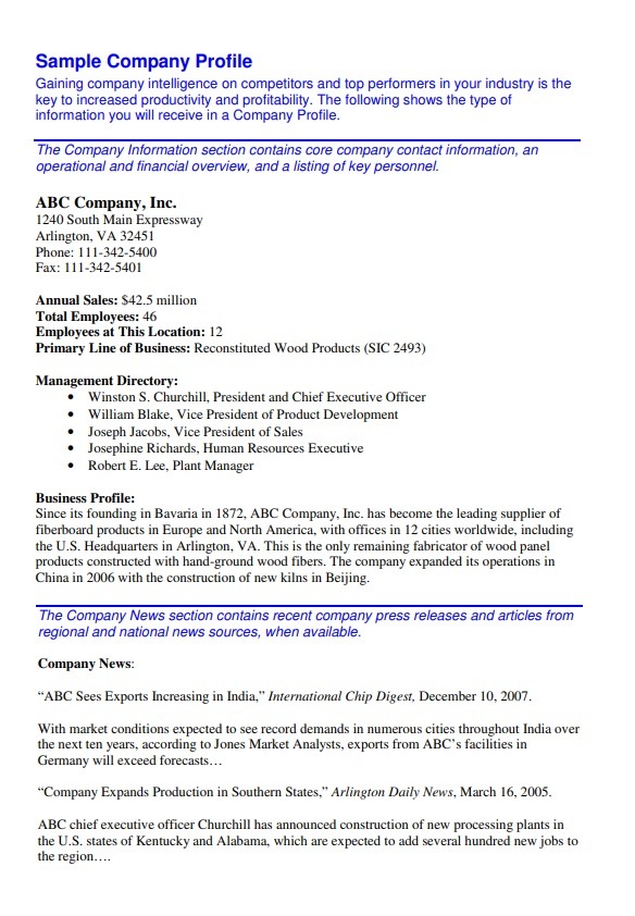 Business Profile Template | Free Word Templates