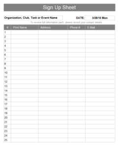 Signup Sheet Template | Free Word Templates