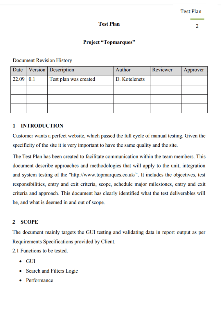 Test Plan Template | Free Word Templates