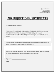 No Objection Certificate Template | Free Word Templates