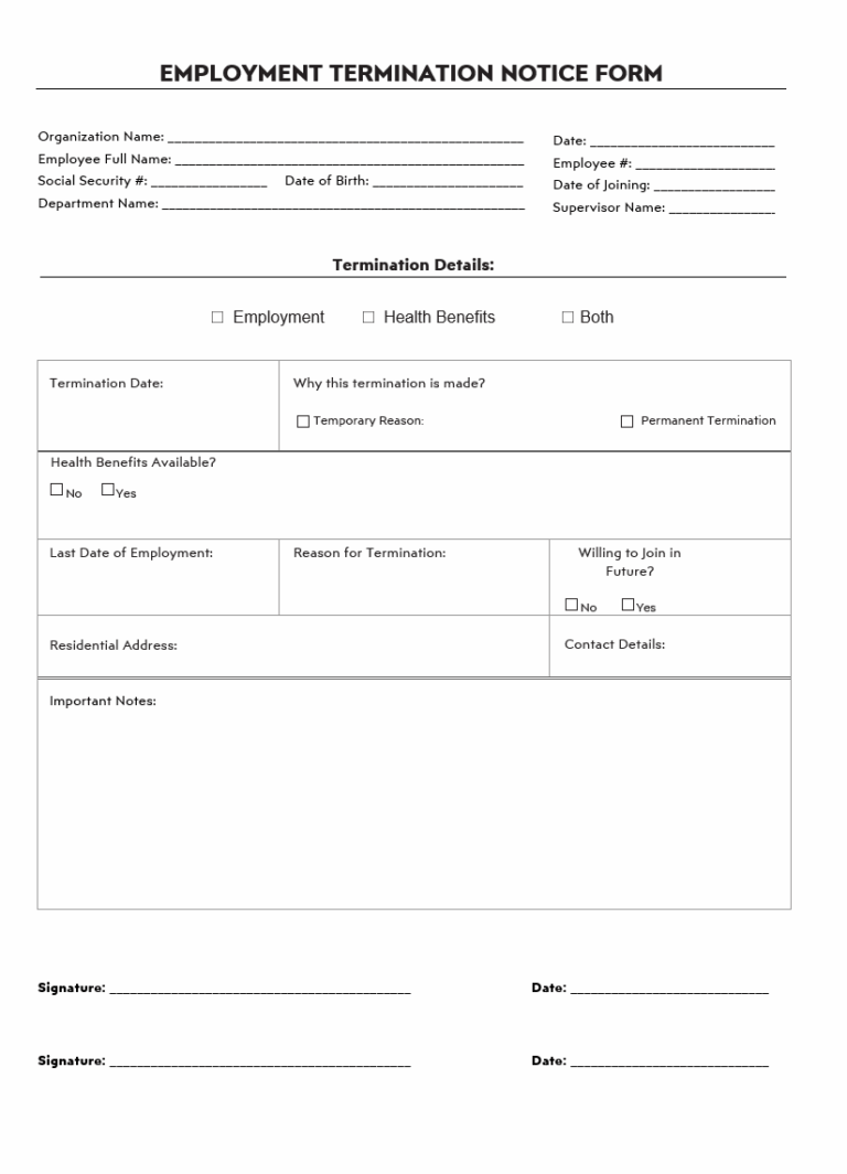 Employment Termination Form | Free Word Templates