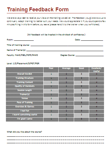 Training Feedback Form | Free Word Templates
