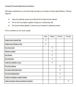 Maintenance Schedule Template | Free Word Templates