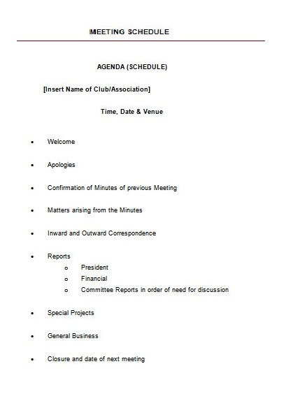 Meeting Schedule Template Free Word Templates