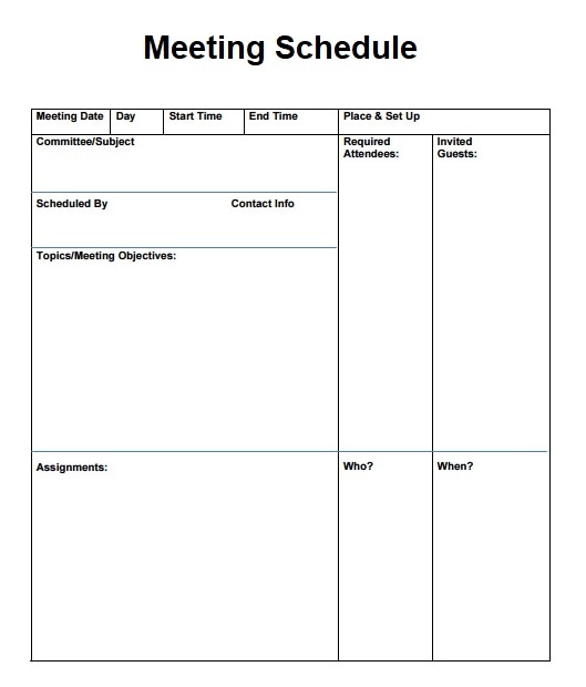 Meeting Schedule Template | Free Word Templates