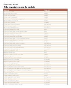 Maintenance Schedule Template | Free Word Templates