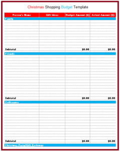 Christmas Shopping Budget Template | Free Word Templates