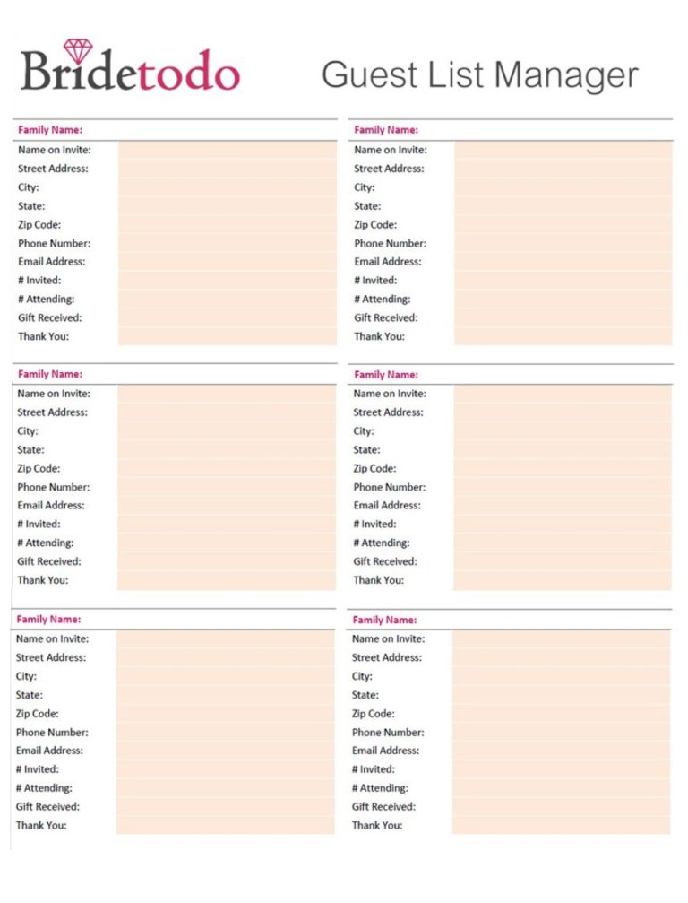 Guest List Template | Free Word Templates