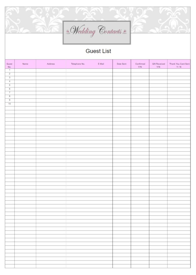 Guest List Template | Free Word Templates