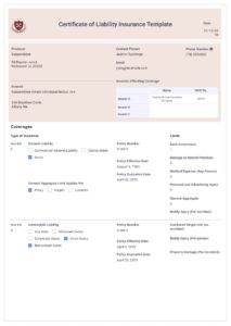 Certificate of Liability Insurance Template | Free Word Templates