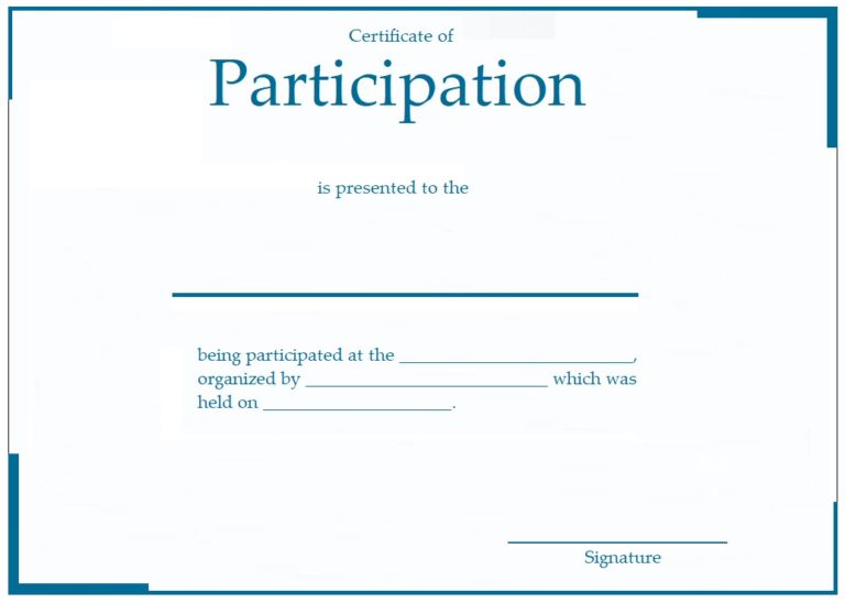 Blank Certificate of Participation Template | Free Word Templates