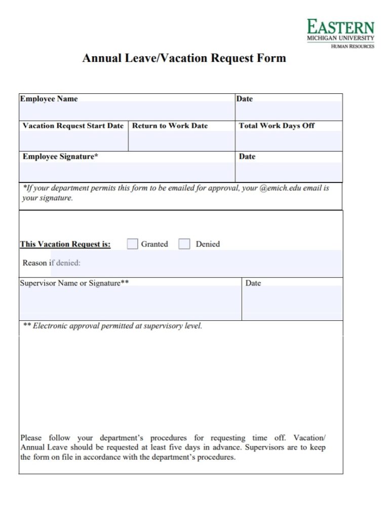 Vacation Request Form | Free Word Templates
