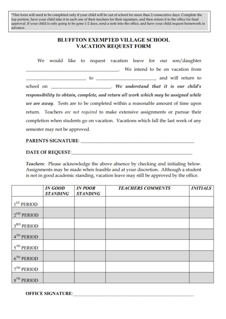Vacation Request Form | Free Word Templates