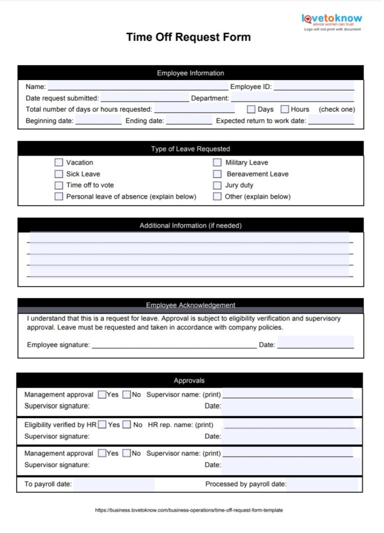 Vacation Request Form | Free Word Templates