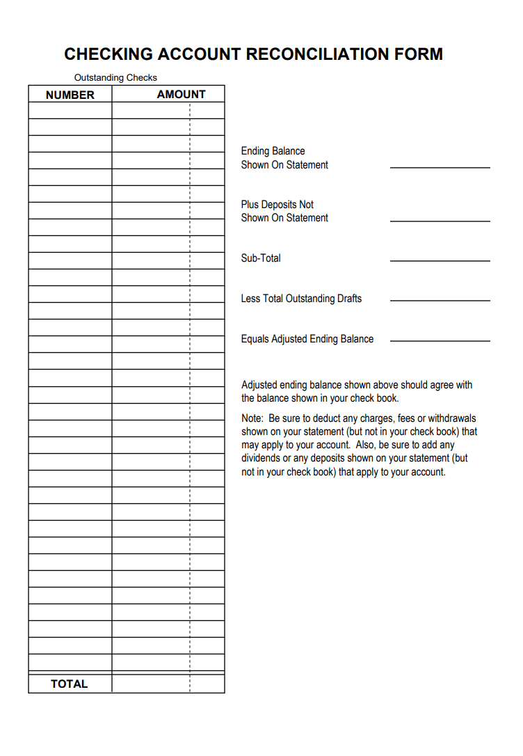 Bank Reconciliation Form Free Word Templates Bank Reconciliation Form Free Word Templates