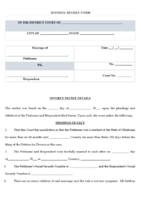 Divorce Decree Form | Free Word Templates