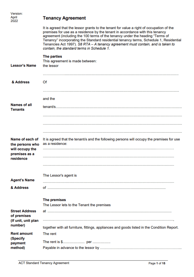 Tenancy Agreement Template | Free Word Templates