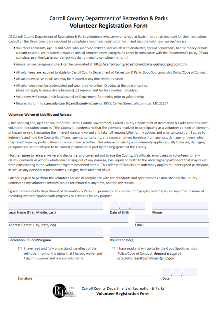 Volunteer Registration Form | Free Word Templates