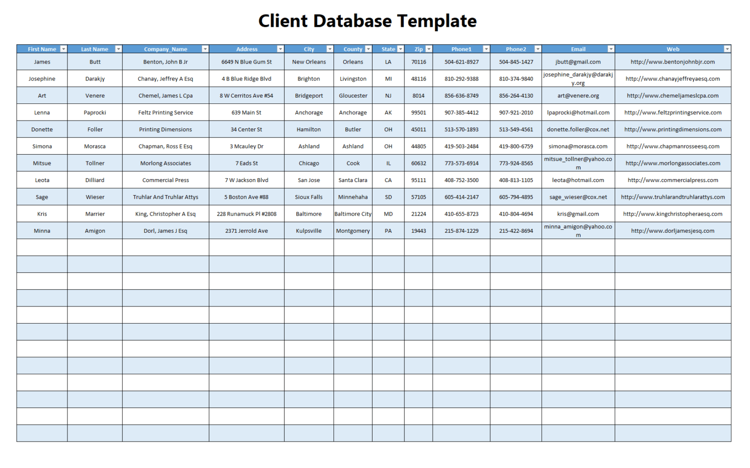 Customer Database Template | Free Word Templates