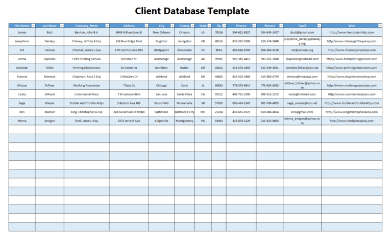 Customer Database Template | Free Word Templates