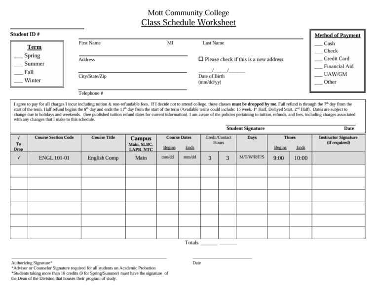 Class Schedule Template | Free Word Templates