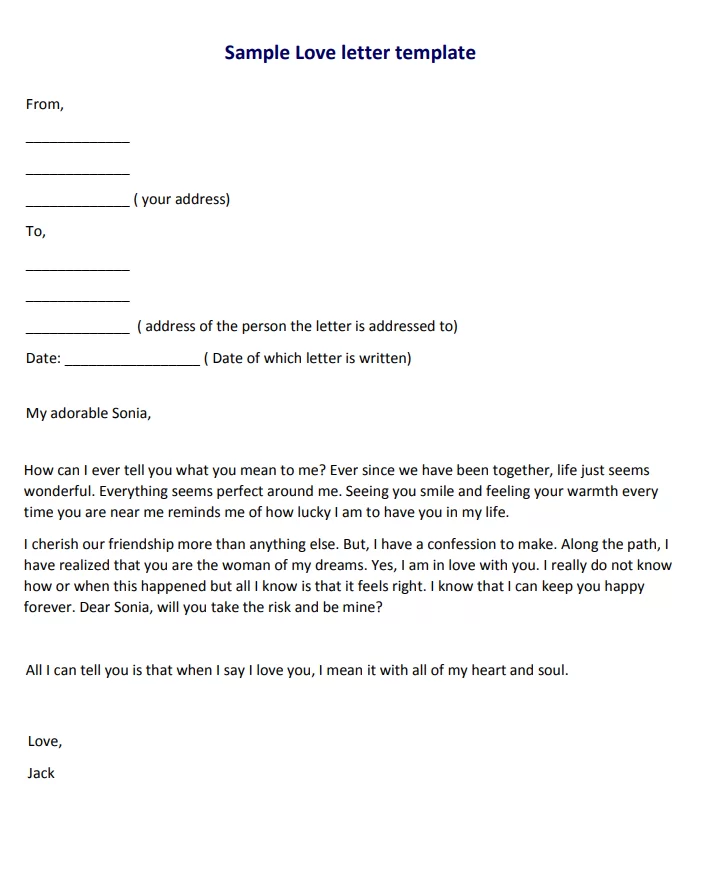 Romantic Letter Template | Free Word Templates
