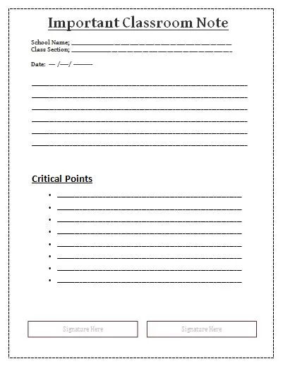 Classroom Note Templates | Free Word Templates