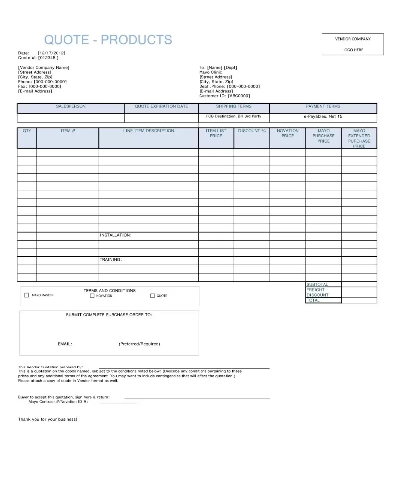 Price Quote Template | Free Word Templates