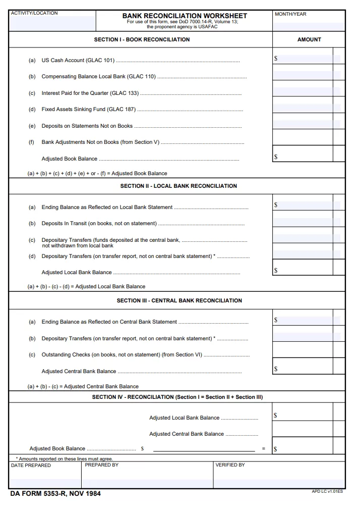 Bank Reconciliation Form | Free Word Templates